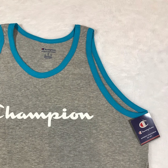 Champion | Tops | Nwt Champion Blue Tank Top Logo Text Ringer Xl New ...